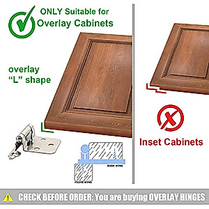 Double Elite 1/2" Overlay Satin Brushed Nickel Cabinet Hinges 25 Pairs(50Pcs),Self Closing Hinges for Kitchen Cabinet/Cupboard/Furniture Doors,Silver Kitchen Cabinet Door Hinges with Upgraded Screws