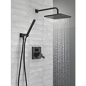 Delta Faucet Modern Raincan 2-Setting Square Shower System Including Rain Shower Head and Handheld Spray Black, Rainfall Shower System Brushed Black, Shower Valve Trim Kit, Matte Black 342701-BL