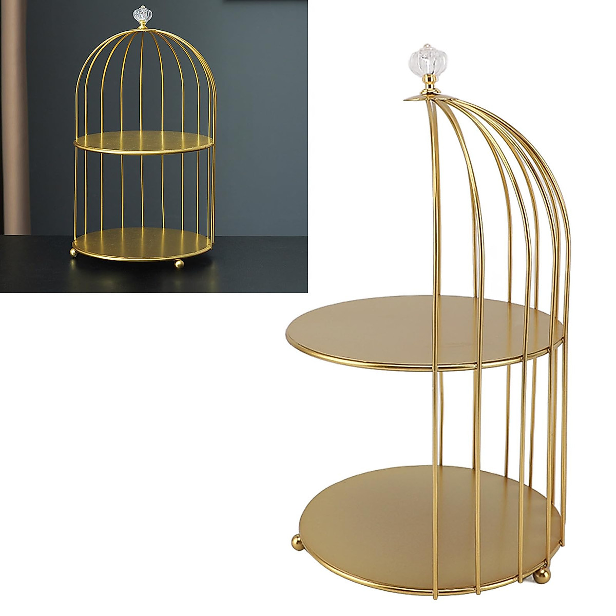 FTVOGUE Bird Cage Cosmetic Organizer,Cosmetic Rack Bird Cage Desktop Makeup Organizer Rack, Space Saving Iron Unique Makeup Display Rack for Home Bathroom, Gold (Double Layers)