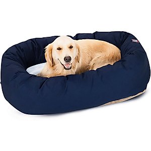 Majestic Pet 40 Inch Poly-Cotton Sherpa Calming Dog Bed Washable – Cozy Soft Round Dog Bed with Spine for Head Support - Fluffy Donut Dog Bed 40x29x9 (inch) – Round Pet Bed Large - Navy Blue