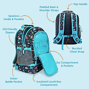 Bentgo® Kids 2-in-1 Backpack & Insulated Lunch Bag Set Water Bottle - New & Improved 2023 (Dinosaur)
