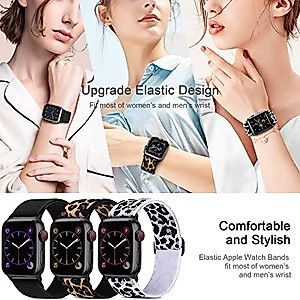 Stretchy Nylon Sport Bands Compatible with Apple Watch Band 38mm 40mm 41mm 42mm 44mm 45mm Women Men, Adjustable Braided Elastic Solo Loop Bands for iWatch SE Series 8/7/6/5/4/3/2，6 Packs E