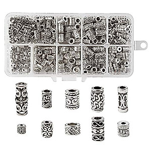 KISSITTY 300pcs/Box Tibetan Antique Silver Column Spacer Beads Tube Charm Beard Beads for Men 4.5mm-18mm for DIY Jewelry Craft Making 1.5mm-4.5mm Hole