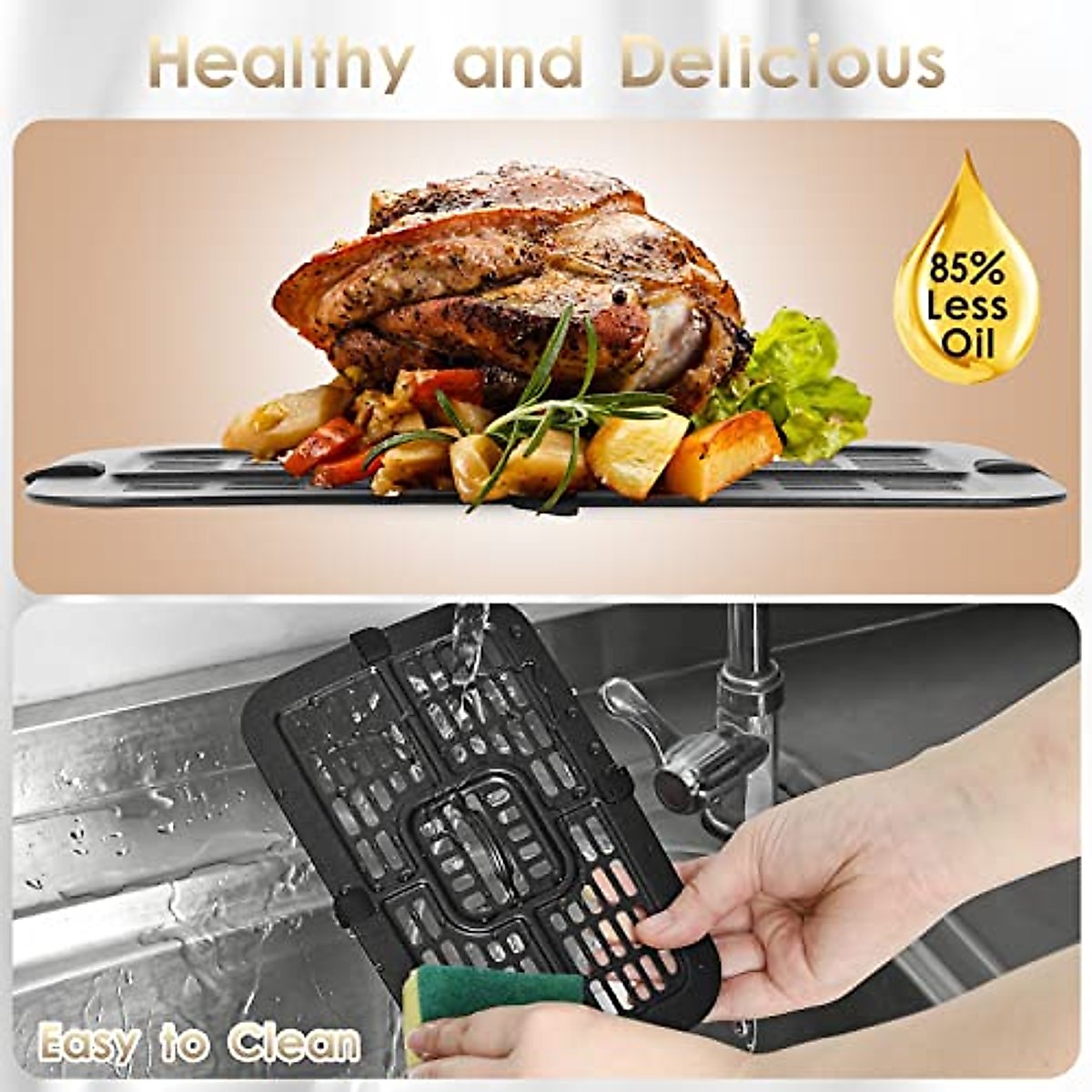 nutrifryer Air Fryer, 4Quart Air Fryer with Grill and Recipe Instructions, Small and Compact Design, 50Pcs Custom Parchment Paper Liners, Non-Stick Basket, 1400W, White