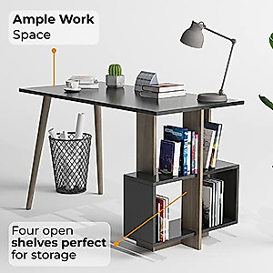 MODEAZY Side Modern Style Home Office Working Desk, Room Decor, Storage Shelves Study Writing Table, Walnut & Anthracite