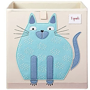 3 Sprouts Large 13 Inch Square Children's Foldable Fabric Storage Cube Organizer Box Toy Bin, Unicorn and Cat (2 Pack)