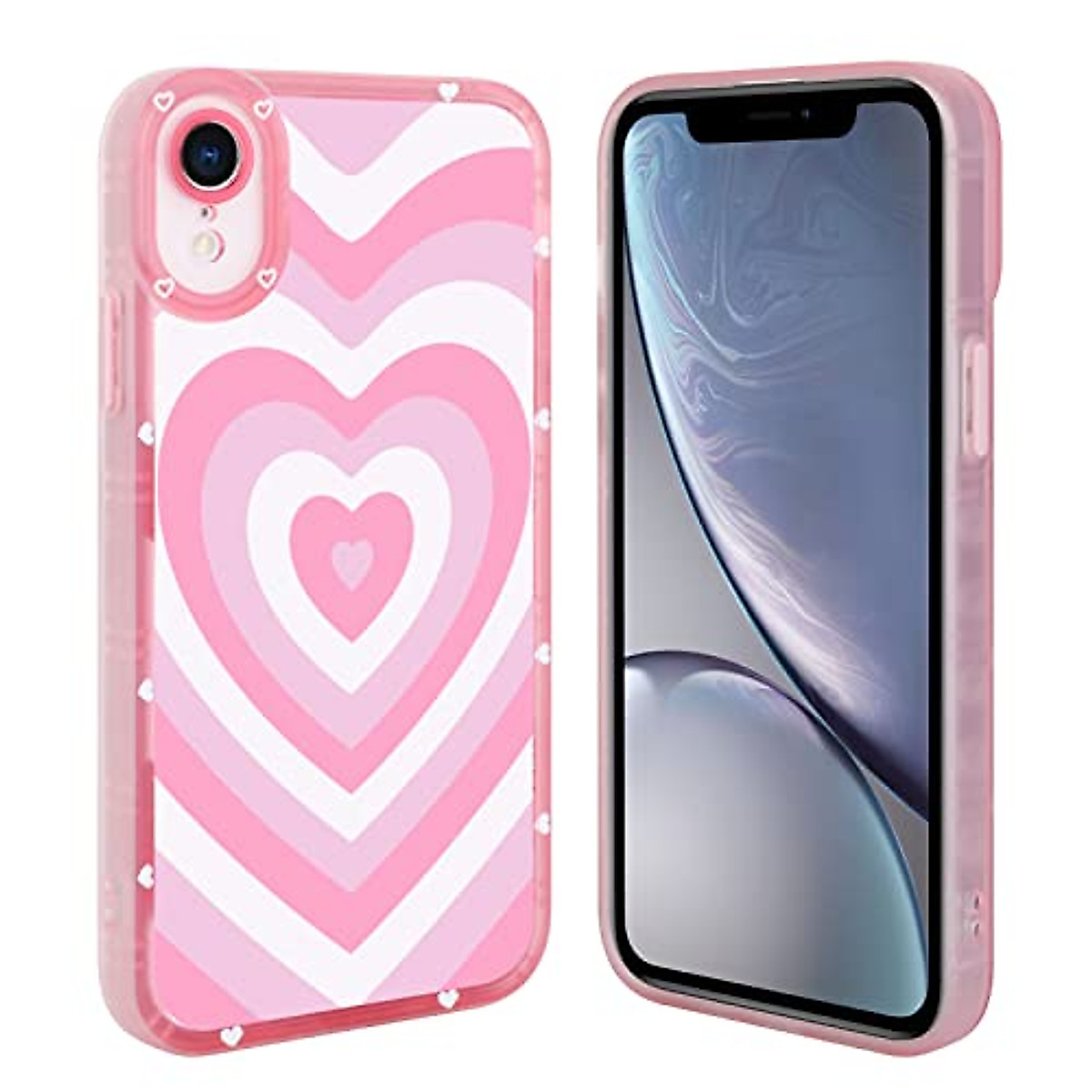 AIGOMARA Compatible with iPhone XR Case Pink Heart Print Cute Pink Heart Pattern Case for Women Girl Full Camera Protective Soft TPU Shockproof Phone Cover for iPhone XR