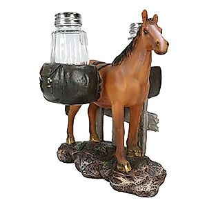 Set Of 1 Brown Stallion Horse With Saddlebags Salt Pepper Shakers Holder Figurine