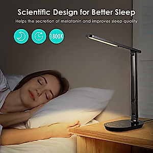 LASTAR LED Desk Lamp, Dimmable Eye-Protecting Table Lamps with Night Light, USB Charging Port, 4 Color Temperature Modes, 5 Brightness Levels, 1H Timer, Touch Control for Home Office Bedroom