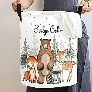 SunFancy Woodland Forest Animals Personalized Laundry Basket Clothes Hamper with Handles Waterproof,Custom Collapsible Laundry One Size