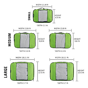 TravelWise Luggage Packing Organization Cubes 5 Pack, Lime, 1 Small, 2 Medium, 2 Large