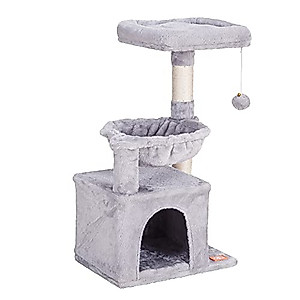 Heybly Cat Tree Cat Tower Condo with Sisal-Covered Scratching Posts and Basket for Kitten Light Gray HCT002SW