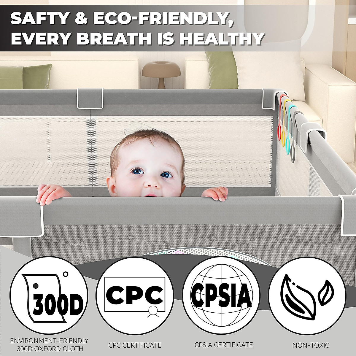 HEIZO Large Baby Playpen for Babies and Toddlers, 71''x59'' Play Yard, Safety Baby Fence Area with Zipper Gate and Anti-Slip Base for Indoor & Outdoor Activity