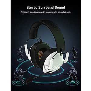 SENZER SG500 Surround Sound Pro Gaming Headset with Noise Cancelling Microphone - Detachable Memory Foam Ear Pads - Portable Foldable Headphones for PC, PS4, PS5, Xbox One, Switch - White