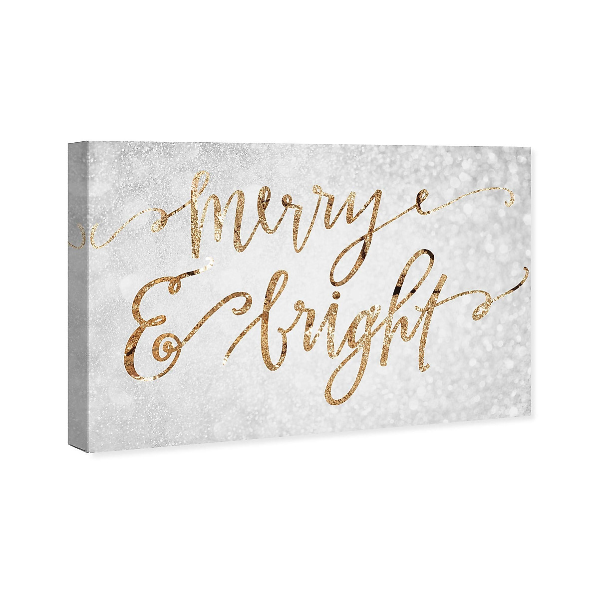 Wynwood Studio Holiday and Seasonal Wall Art Canvas Prints 'Merry & Bright' Christmas Home Décor, 24" x 16", Gray, Gold