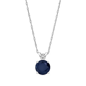 Gem Stone King 14K White Gold Blue Sapphire Pendant Necklace For Women (1.00 Ct Round 6MM, Gemstone Birthstone with 18 Inch Chain)