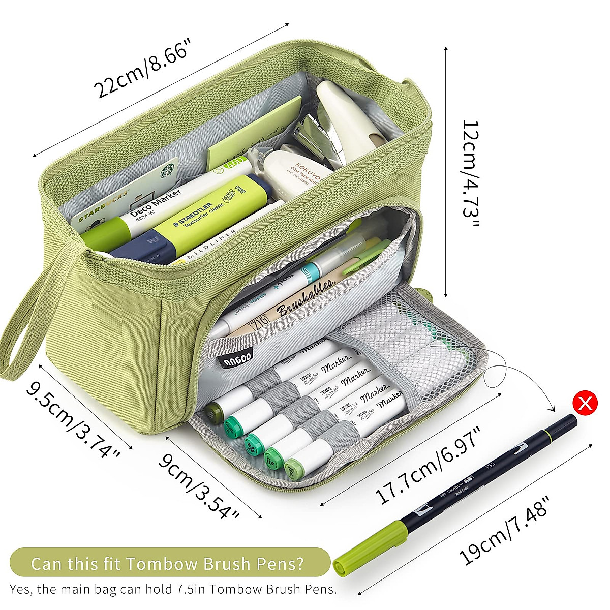 HVOMO Pencil Case Large Capacity Pencil Pouch Handheld Pen Bag Cosmetic Portable Gift for Office School Teen Girl Boy Men Women Adult (Green)