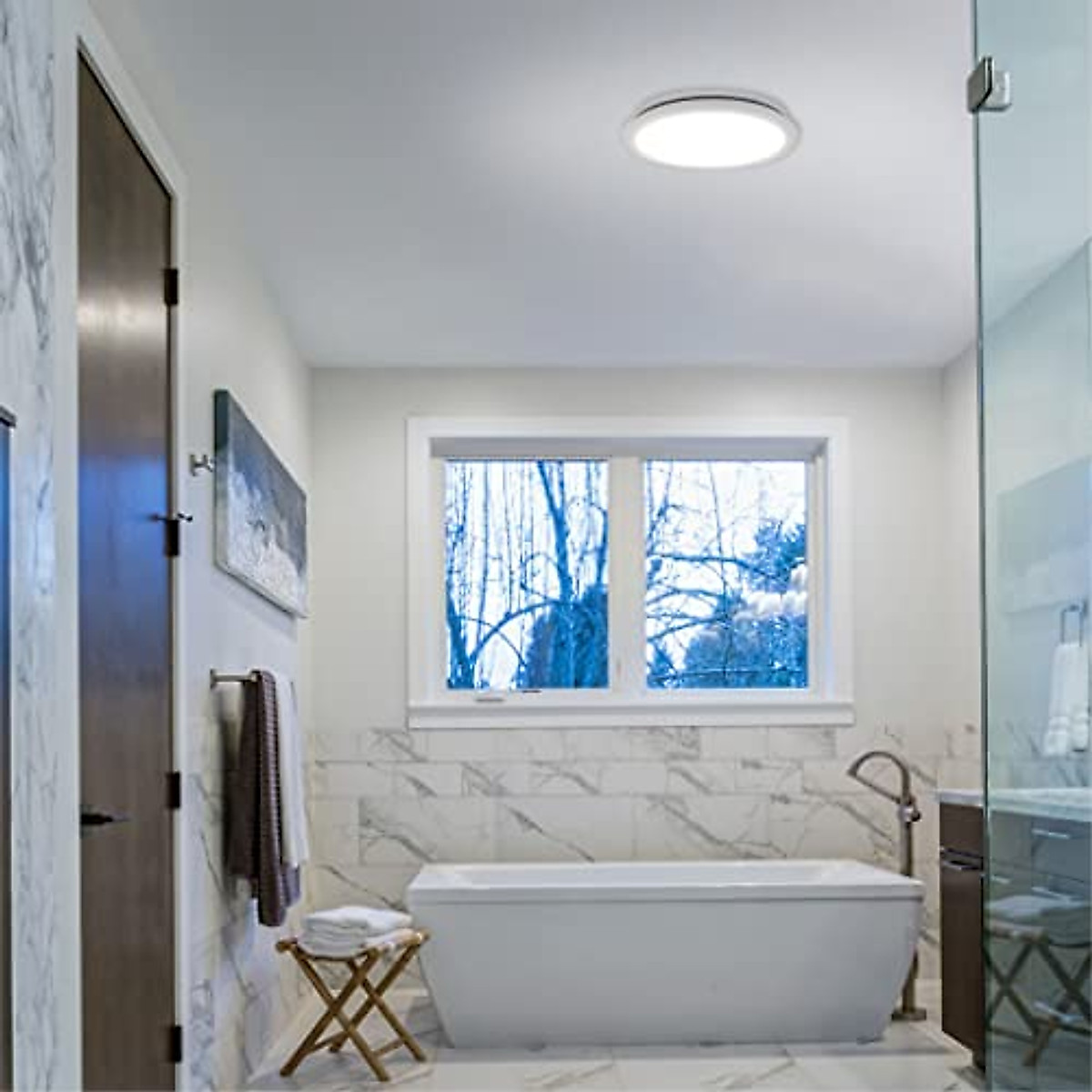 Homewerks 7141-50 Bathroom Fan Integrated LED Light Ceiling Mount Exhaust Ventilation 0.7 Sones 50 CFM, White