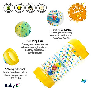 BABY K Inflatable Baby Roller Toy (Yellow) - Tummy Time Toys for Babies 0-6 Months - Baby Crawling Toys for Babies 6-12 Months- Early Development Crawling Fitness Baby Toys - Baby Exercise Toys