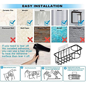 Kesol Adhesive SInk Sponge Holder + Brush Holder, 2-in-1 Sink Caddy, SUS304 Stainless Steel Rust Proof Water Proof Kitchen Sponge Holder, Black