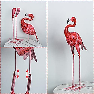 SUNREEK Flamingo Garden Statues and Sculptures, 2 Pcs Metal Large Red Flamingo Birds Yard Art Outdoor Statue for Home Patio Lawn Backyard Décor (Hot Pink)