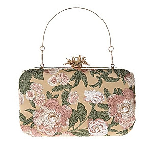 DA BODAN Womens Vintage Floral Beaded Sequin Tiny Clutch Embroidery Crossbody Evening Handbags for Wedding Party Prom (Green)
