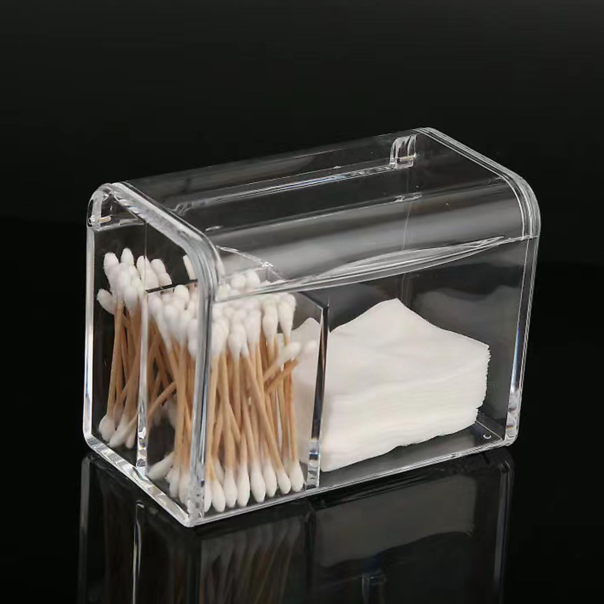 ulafbwur Cotton Swab Organizer Transparent Swab Box 3-grid Acrylic Cotton Swab Holder with Lid Neat Dustproof Storage Solution for Q-tips Jewelry Transparent