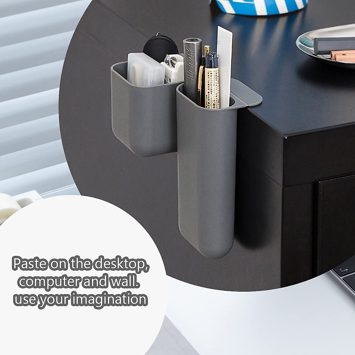 Barelove 2 Pack Monitor Memo Board Left/Right + 3 Pen Containers Storage+ Sticky Notes, Computer Sticky Note Holder Computer Screen Desktop Organizer Accessories for Office Desk Students