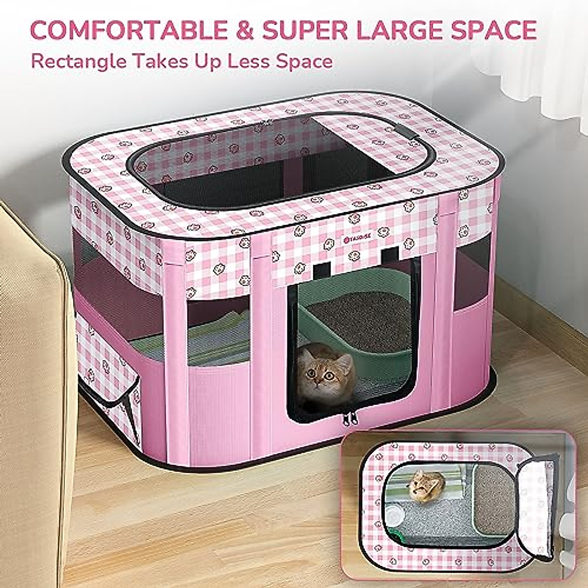 TASDISE Portable Pet Playpen, Foldable Exercise Play Tent Kennel Crate for Puppy Dog Yorkie Cat Bunny, Great for Indoor Outdoor Travel Camping Use, Come with Carring Case, 600D Oxford, M
