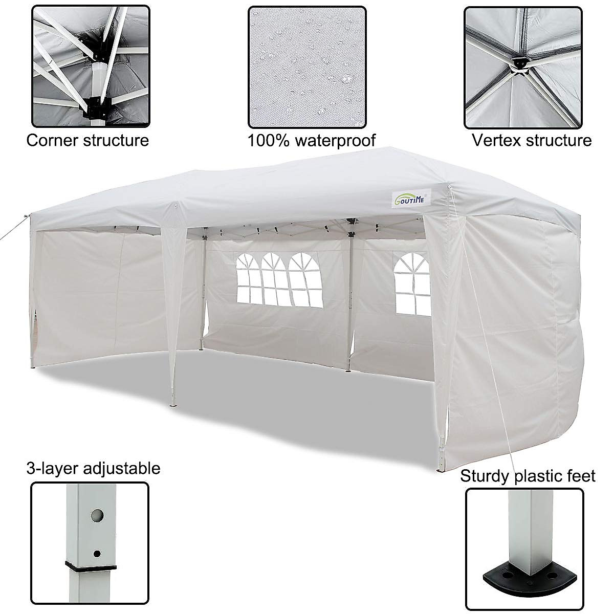 GOUTIME 10x20 Feet Ez Pop Up Canopy Instant Tent Shelter with Weight Bags 4 x 40 lb