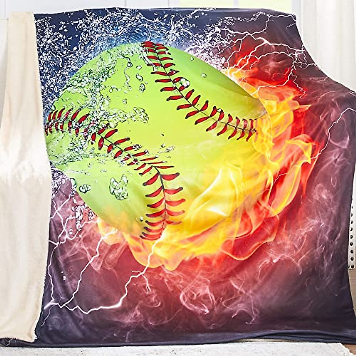 SKOLOO Softball Blanket for Girls and Boys, Yellow Soft Throw Blanket for Couch, Warm Cozy Fur Throw Blanket for Teens Girls Boys Men Women Birthday or Christmas, Blankets Gift for Winter