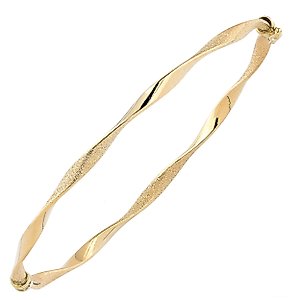 Kooljewelry 10k White Yellow Gold Satin and Polish Finish Twisted Bangle Bracelet