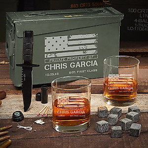 American Heroes Personalized US Flag Ammo Can & Beer Military Gift Set