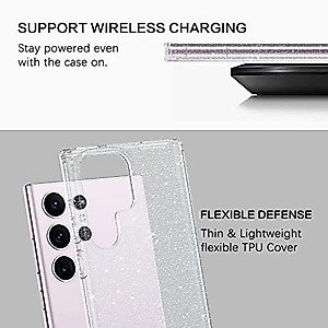 VENINGO Samsung S23 Ultra Case, 3 in 1 Full Body Protective Crystal Transparent S Pen Friendly Design Heavy Duty Hybrid Shockproof Phone Cover for Samsung Galaxy S23 Ultra 5G 6.8" 2023, Glitter Clear