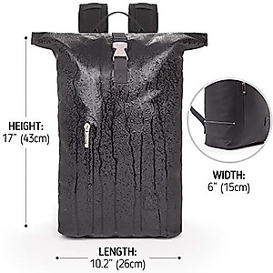 The Friendly Swede Slim Roll Top Laptop Backpack, Fits 13" Laptop, Travel Backpack for Women, Backpack for Men, Backpacks, School Backpack, Back Pack, Womens Backpack, Bookbag - Waterproof TPU - Black