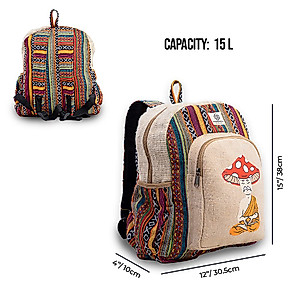 Freakmandu Collections Mushroom Head Hemp Backpack Bag - Eco Friendly Unique Unisex Rustic Durable