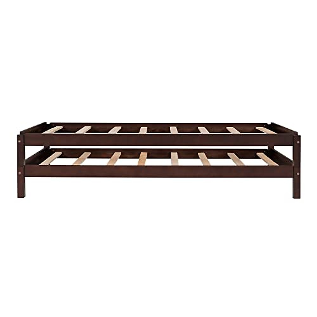 Harper & Bright Designs Twin Bed Frame, Double Platform Bed Twin Size, Solid Wood Daybed Frame, 2 Twin Beds, Stackable Bed for Bedroom Living Room Furniture (Walnut)