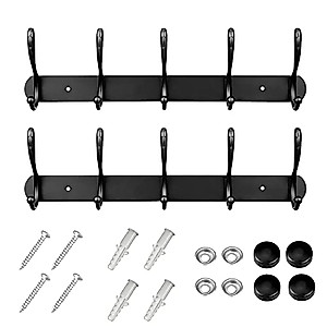 STZZ Wall Mounted Coat Rack, 2 Pack Stainless Steel Heavy Coat Hooks for Hanging Coats, Robes, Scarf, Towels, Keys, for Bathroom, Bedroom,Corridor,Entryway(Black)