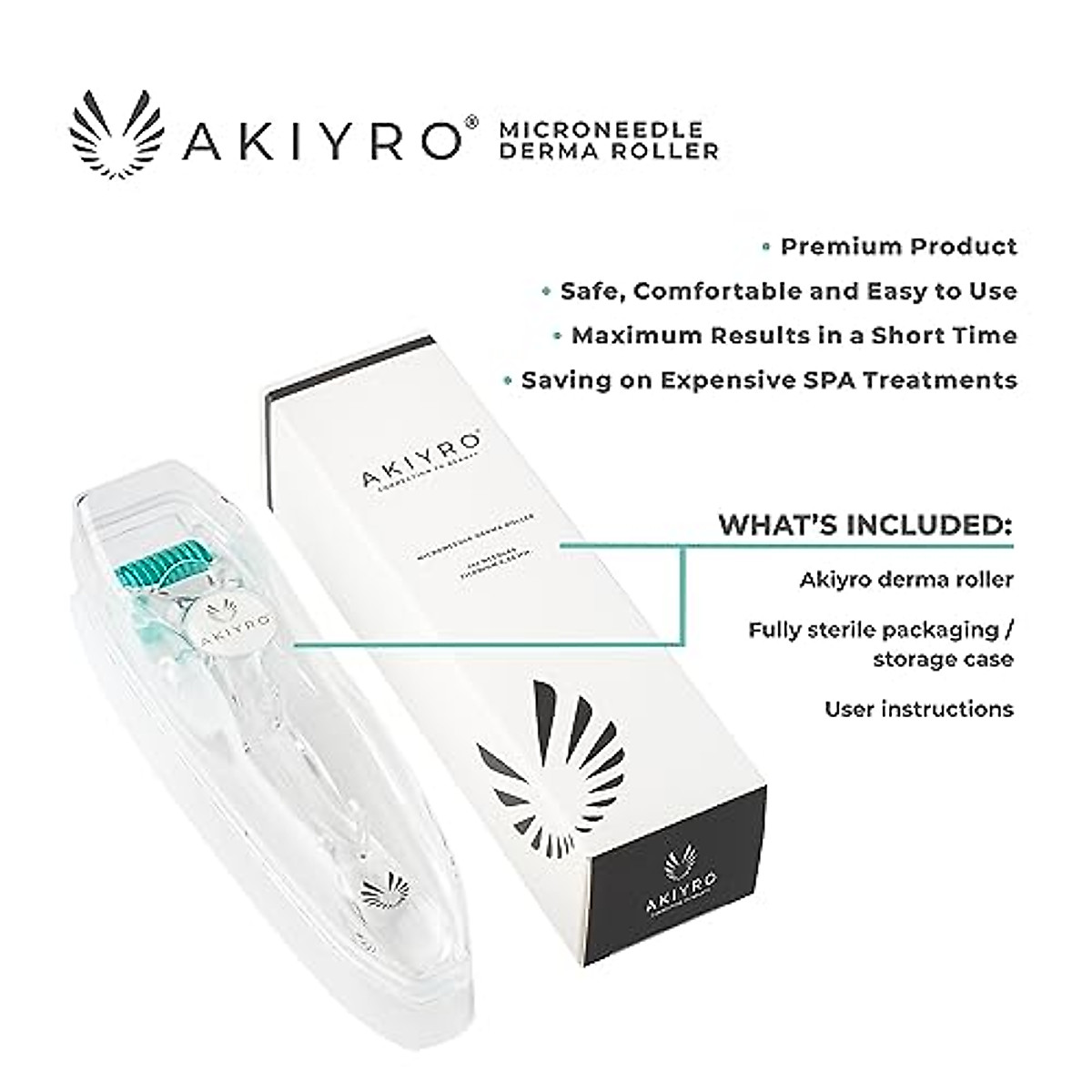 AKIYRO Derma Roller Titanium - 0.30mm Microderm Roller - Microneedle Roller with Case-Personal Use Microneedling Roller -192 Micro Needle Dermal Roller - At Home Microdermabrasion Face Roller (Green)