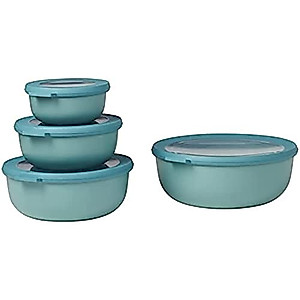 Mepal,Cirqula Set of 4 Multi Food Storage and Serving Bowls with Lids, Food Prep Containers, Shallow, Nordic Green,1 each (12oz, 25oz,42oz,76 oz),1 Set