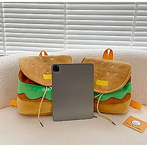 Hamburger Design Backpack Purse! Cute Front Flap Drawstring Bag! Cartoon Fluffy Lightweight School Bookbag! (Large)