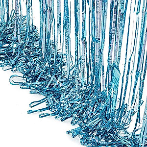 BRAVESHINE Light Blue Glitter Tinsel Foil Fringe Curtains - 2Pcs 3.2x8.2 ft Metallic Holiday Photo Booth Backdrop for Birthday Mermaid Ocean Pool Frozen Theme Baby Shower Wedding Party Streamers Decor