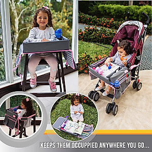 Kids Travel Tray - Car Seat Tray - Travel Lap Desk Accessory for Your Child's Rides and Flights - it's a Collapsible Organizer that Keeps Children Entertained Holding Their Toys (Pink)