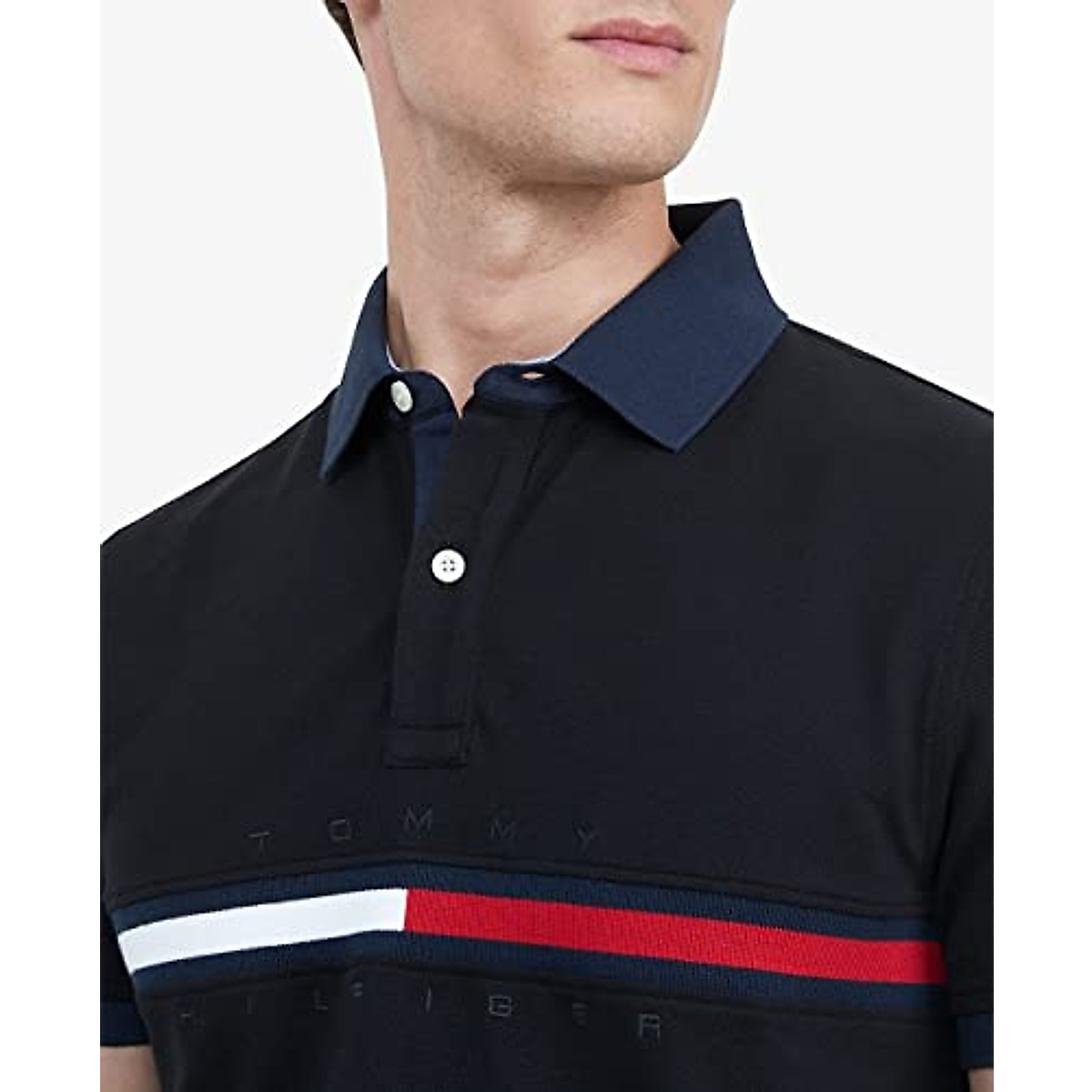 Tommy Hilfiger Men's Flag Pride Polo Shirt in Custom Fit, CS DEEP Knit Black, Medium