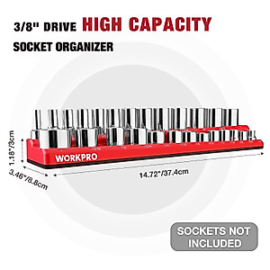 WORKPRO 3/8-inch Magnetic Socket Organizer Set, 2-Piece SAE & Metric Socket Holders, Holds 56 Standard and Deep Sockets for Tool Box, Tool Carts (Sockets Not Included)