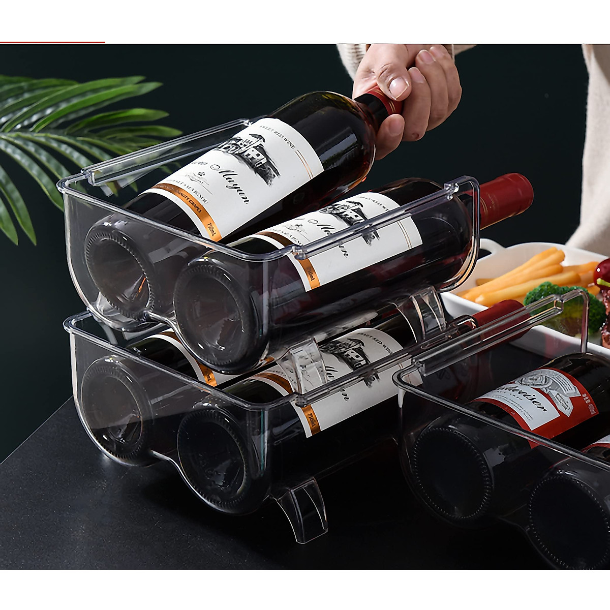 KNC Stackable Vertical Free-Standing Water Bottle Holder - Wine Rack Storage Organizer for Kitchen Countertops, Pantry, Refrigerator,Ideal Storage for Wine, Soda, Pop and Beer - Clear