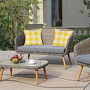 Famibay Decorative Outdoor Pillow Covers for Patio Furniture Set of 2 Buffalo Check Patio Throw Pillow Covers 18x18 Waterproof Outside Cushion Cases Cotton Pillow Covers for Porch Garden Bench(Yellow)