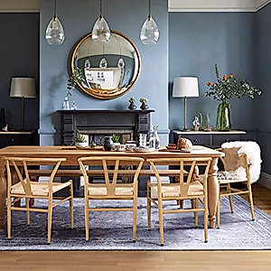 Yaheetech Set of 4 Weave Chair Mid-Century Metal Dining Chair Y-Shaped Backrest Hemp Seat, Wood Color