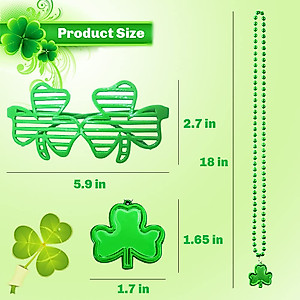 WODMAZ 24 St Patrick's Day Party Favors Set Includes Shamrock Necklaces Sunglasses, Green Bead Necklaces Shutter Glasses Accessories for St Patricks Day Party Favor Irish Great Party Supplies