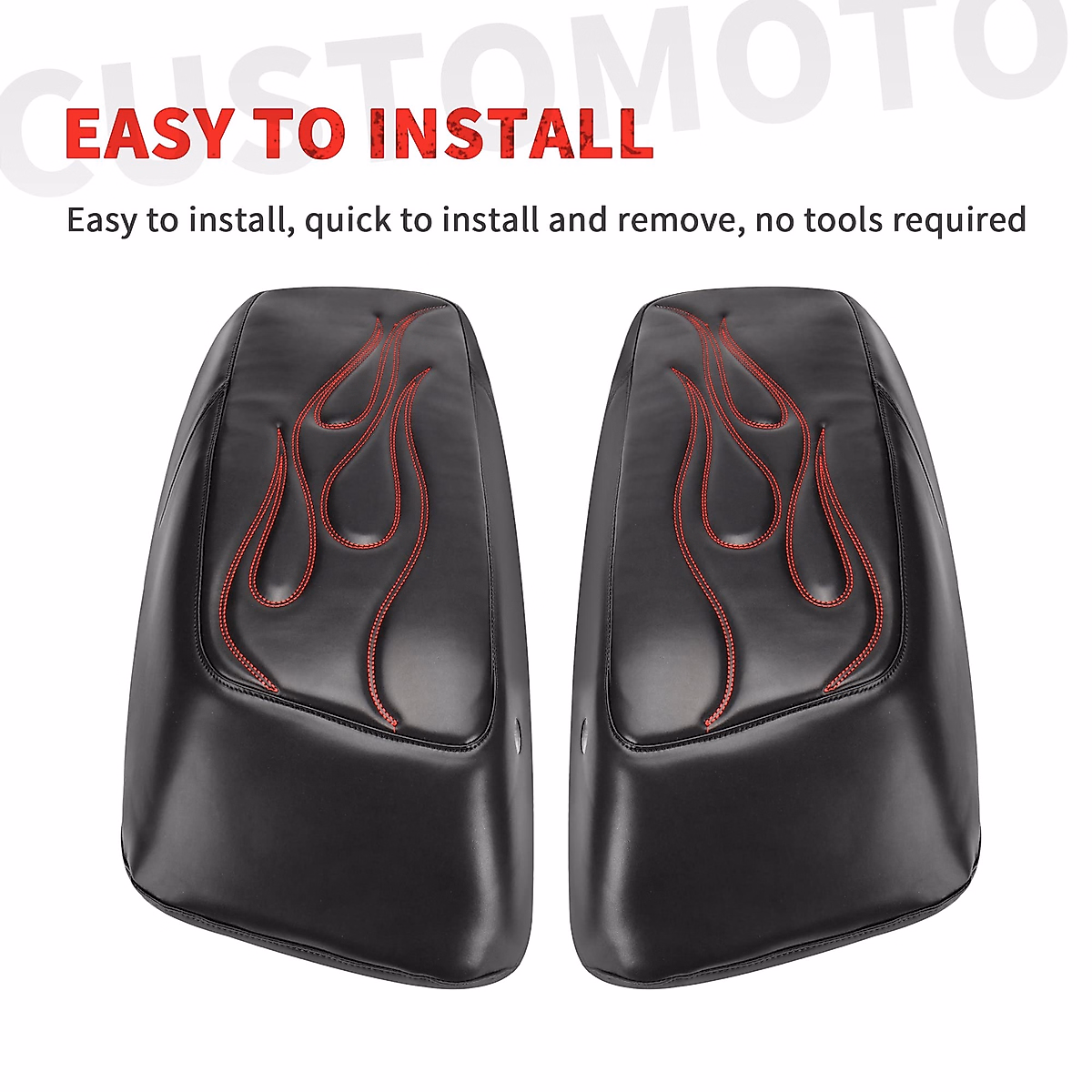 Customoto Flame Pattern Saddlebag Lid Covers Compatible with 2014-2023 Harley Touring Road King Street Glide Road Glide Electra Glide, Red